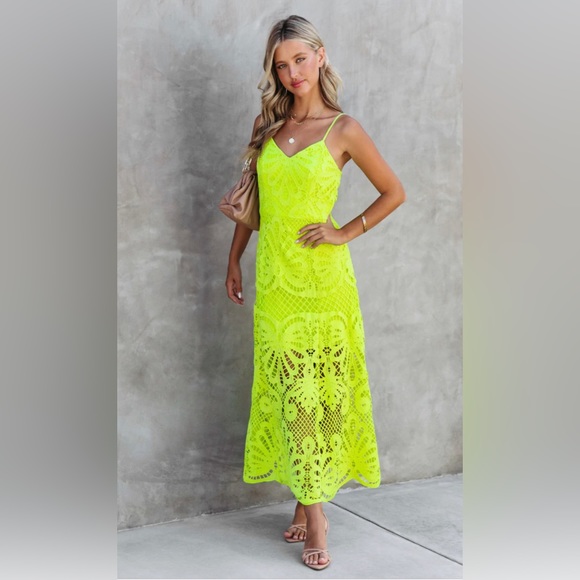 Vici | Dresses | Stephani Crochet Lace Maxi Dress Neon Green | Poshmark